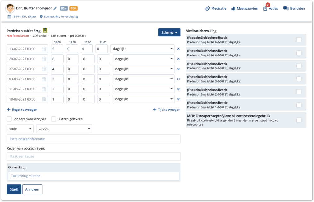 Voorschrijven weergave Schema
